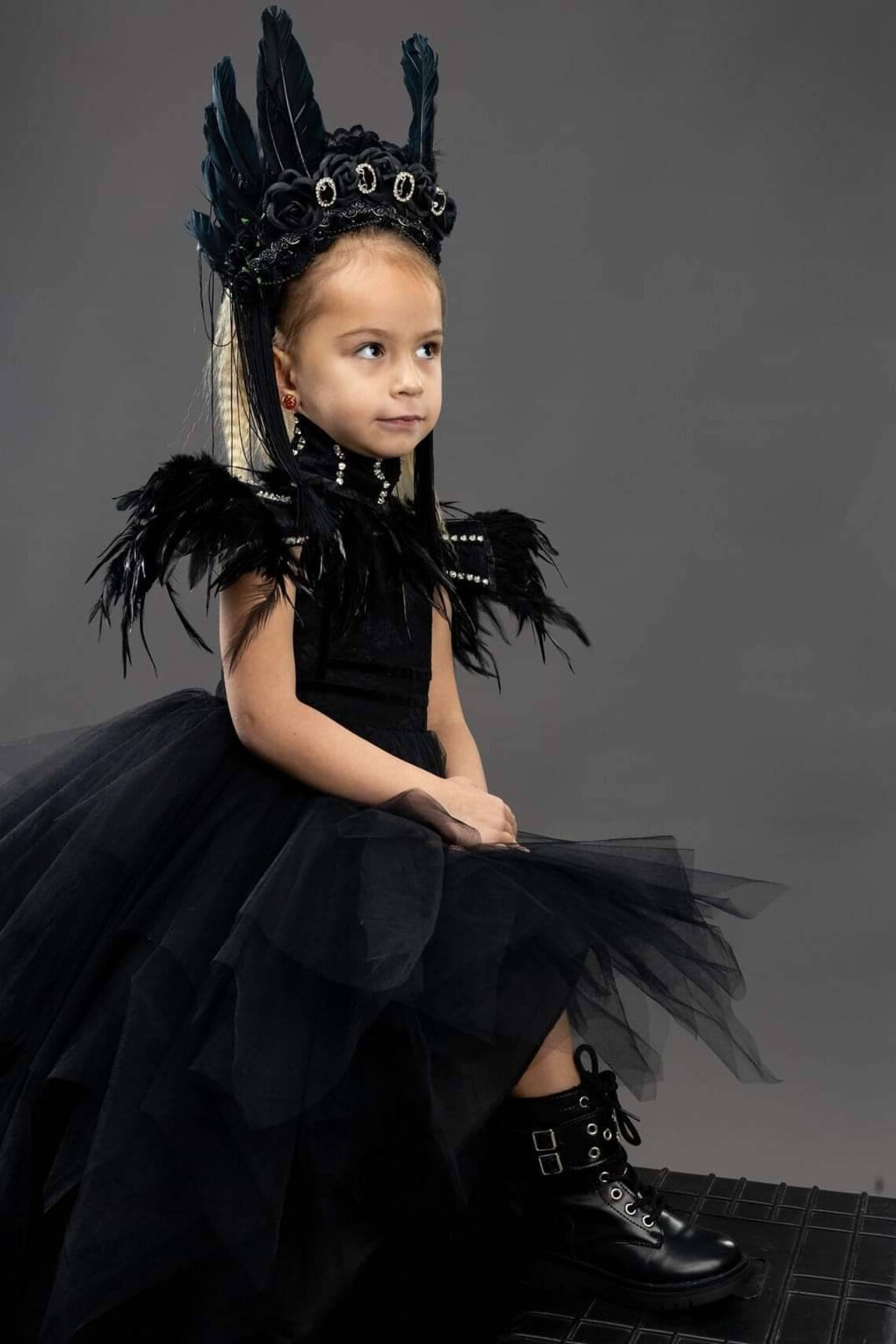 Kaiah Black Gothic Style Tulle Gown With Broad Shoulders and - Etsy
