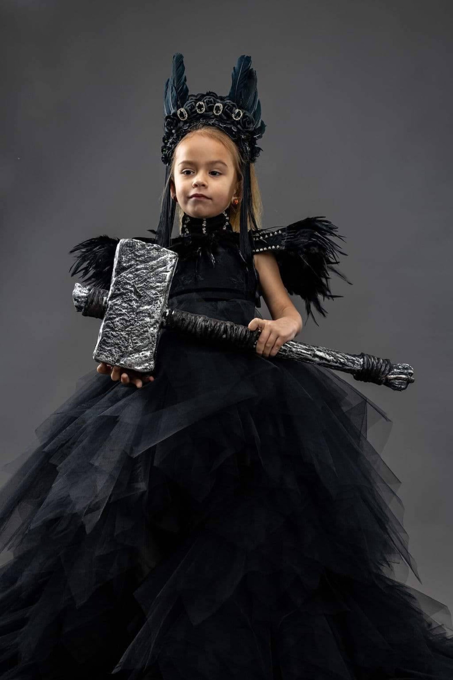Kaiah Black Gothic Style Tulle Gown With Broad Shoulders and - Etsy