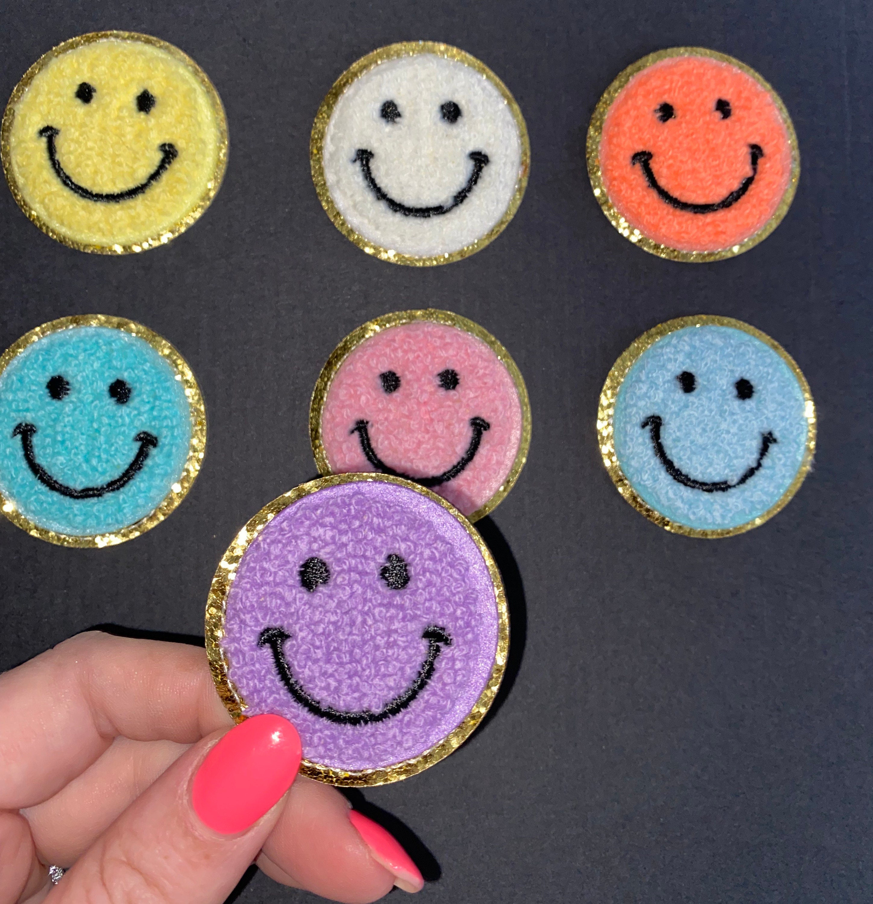 SMILEY FACE Chenille Glitter Varsity Patch Iron on and Self - Etsy
