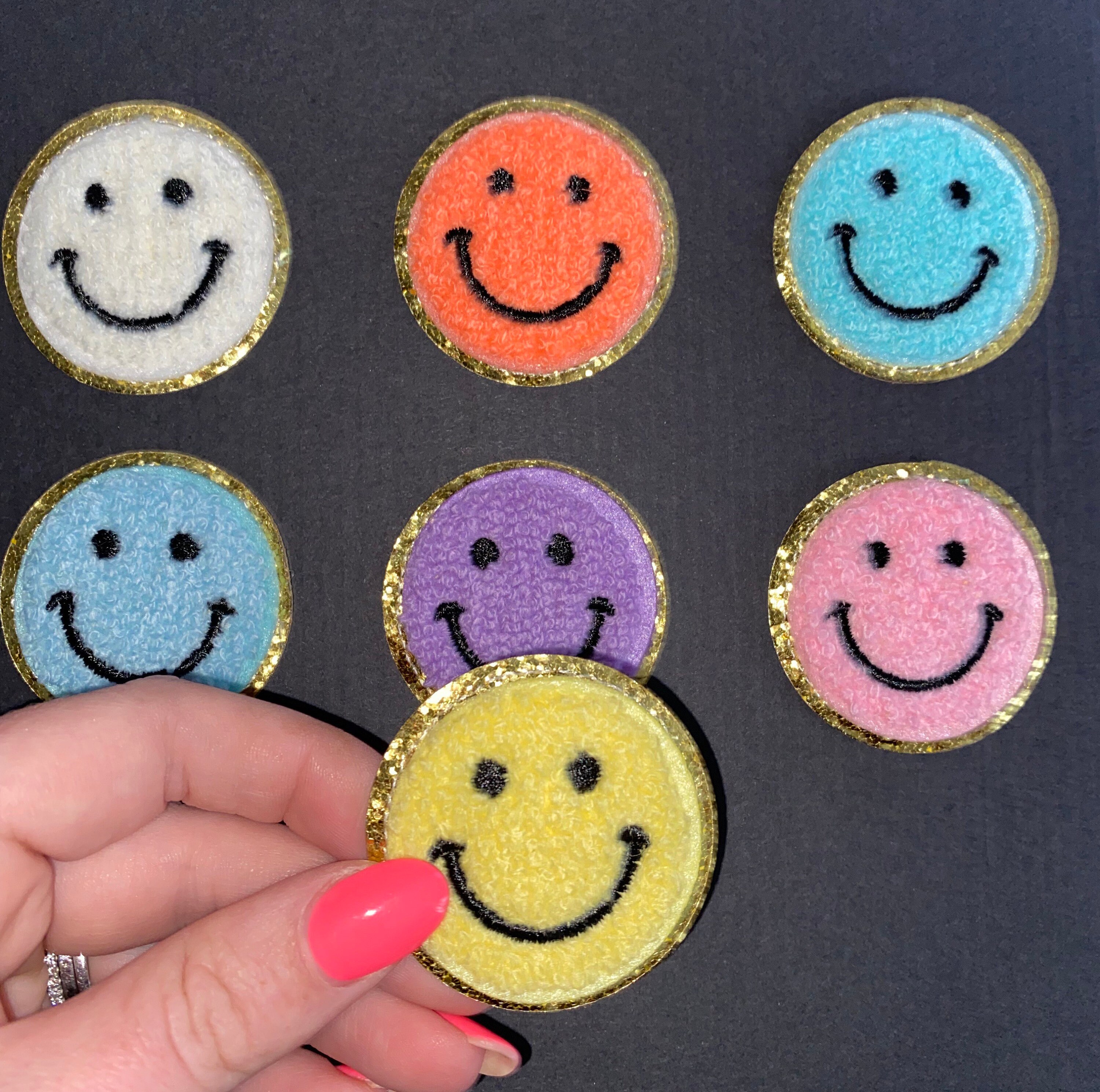 SMILEY FACE Chenille Glitter Varsity Patch Iron on and Self - Etsy