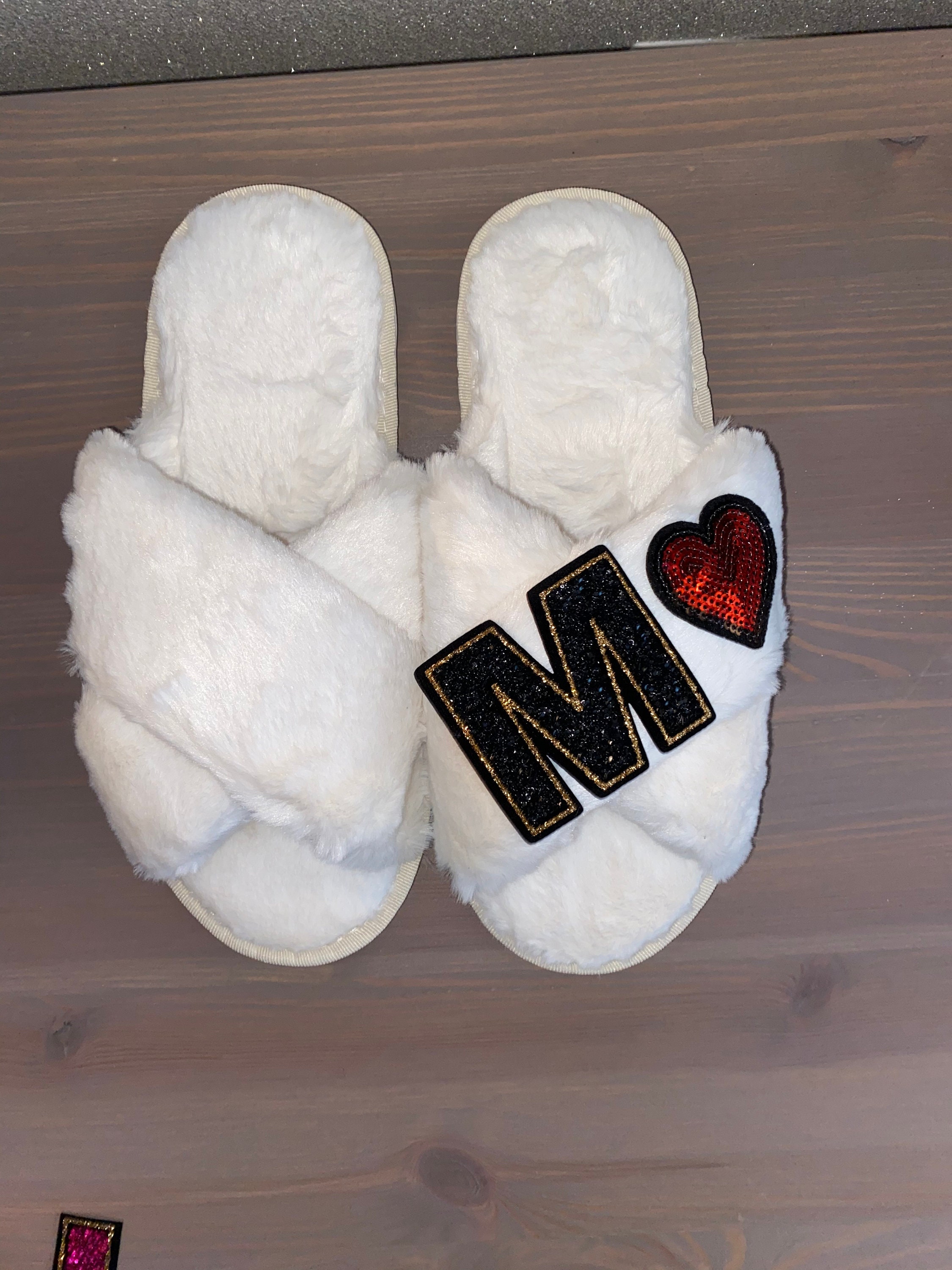 WHITE fluffy personalised slippers | Etsy