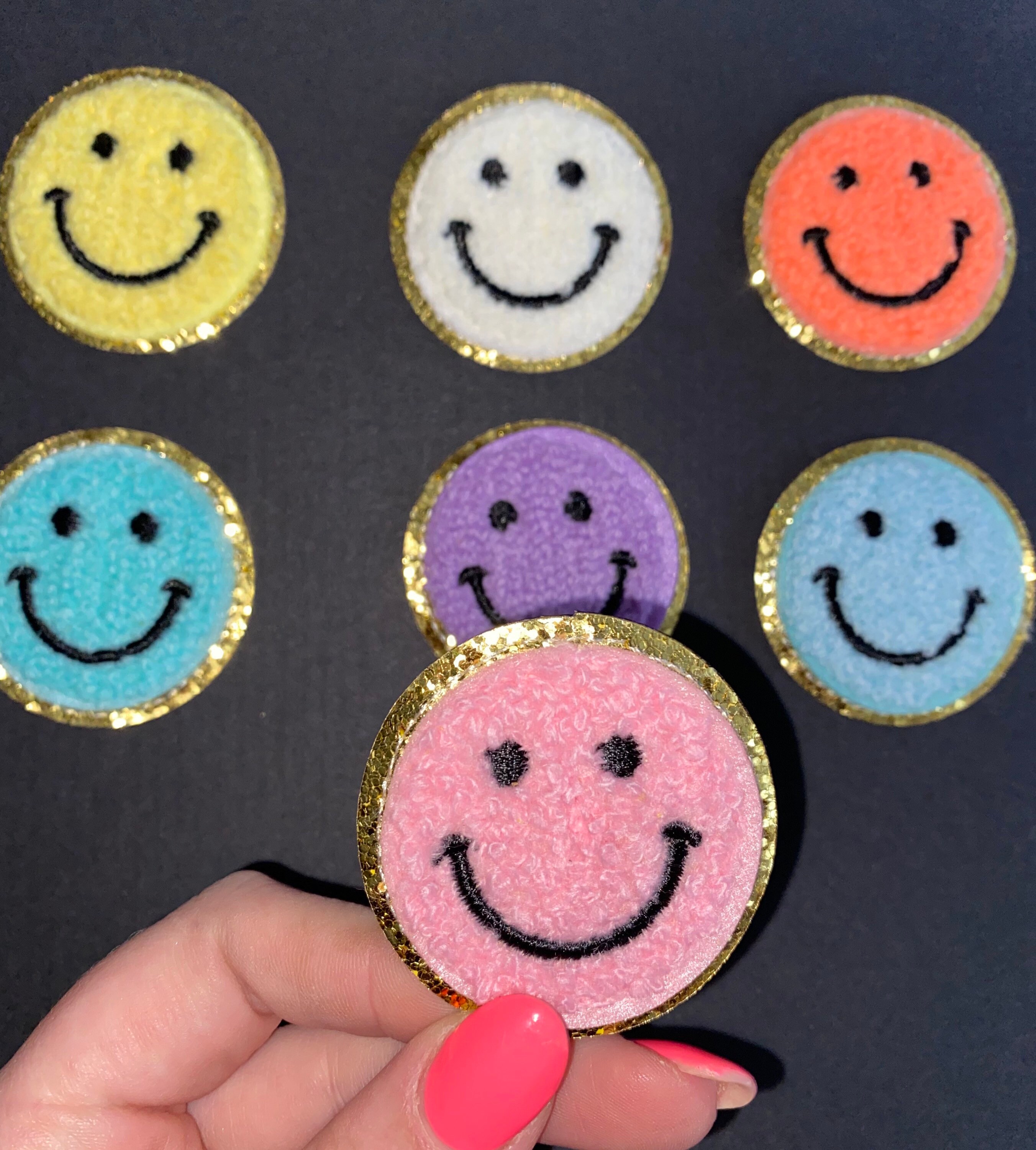 SMILEY FACE Chenille Glitter Varsity Patch Iron on and Self - Etsy