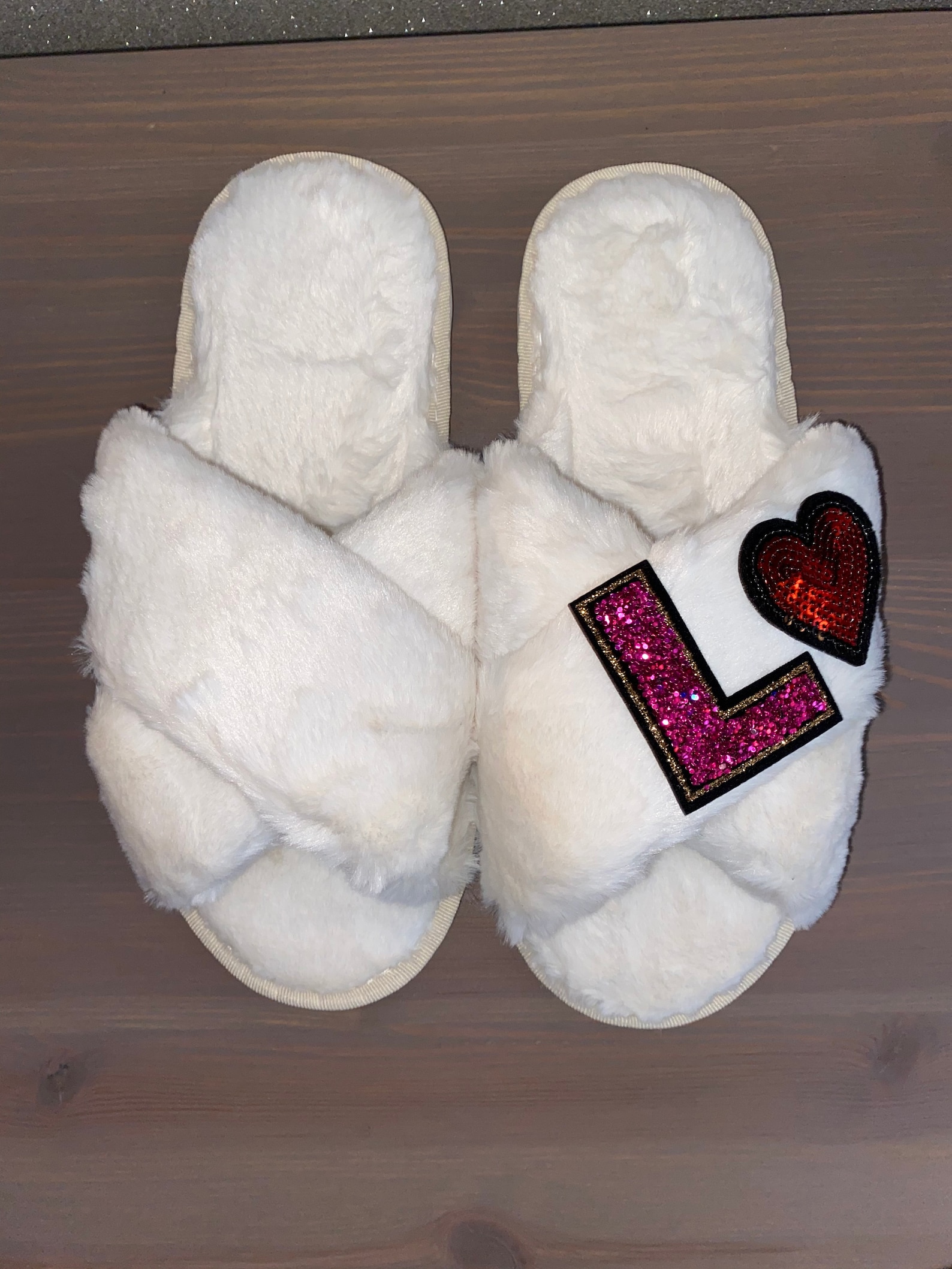 WHITE fluffy personalised slippers | Etsy
