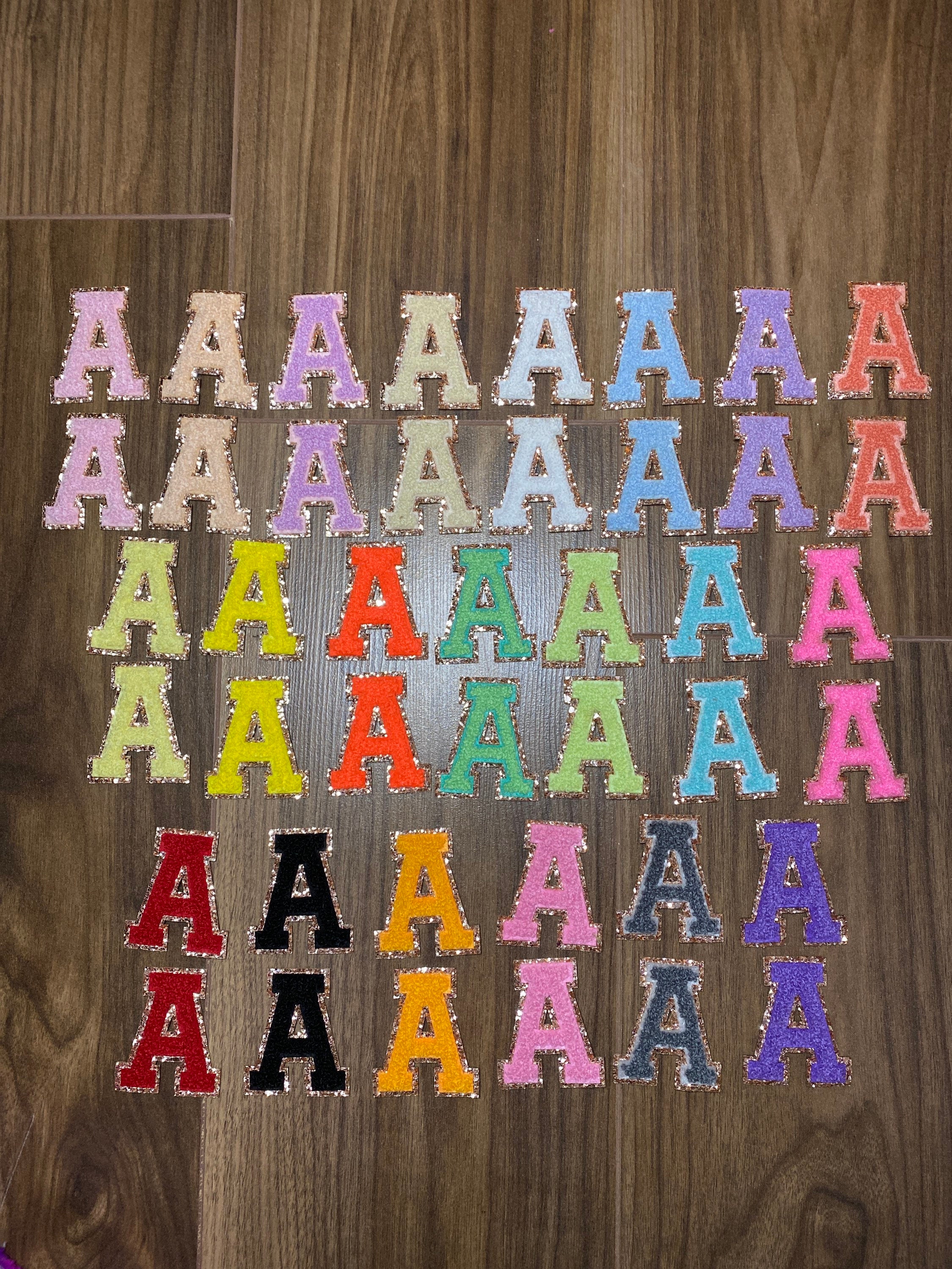 LIGHT PINK Chenille Glitter Varsity Initial Patch Iron on | Etsy