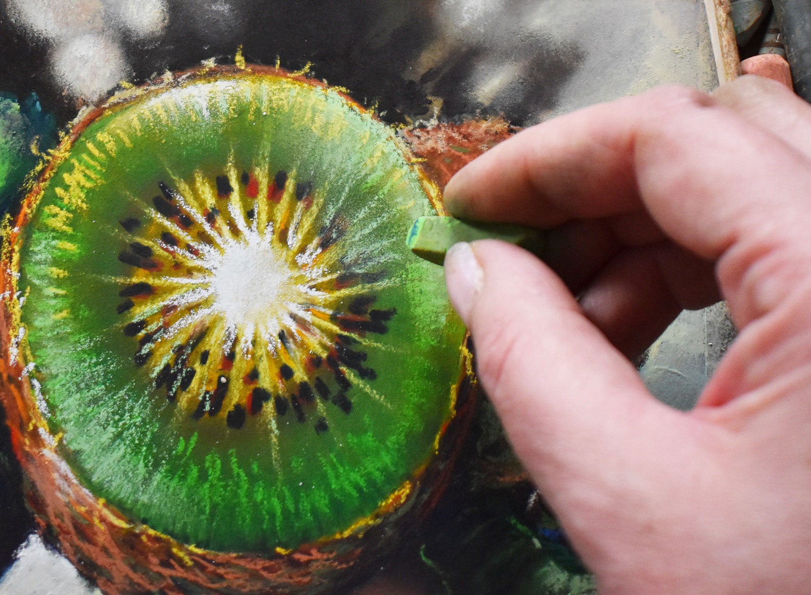 Fruit painting original art. Kiwi chalk pastel drawing. 5x7 | Etsy