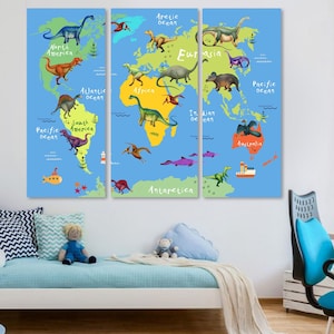 Dinosaurs World Map for Kids, Cartoon Animal World Maps, Dinosaurs ...