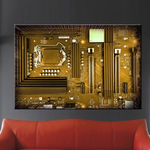 Motherboard Golden Canvas Print, Electronic Panel Wall Art, Circuit ...