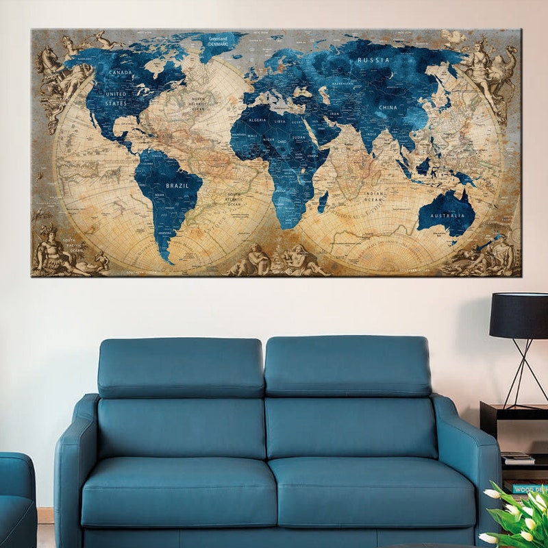 Worldmap Wall Canvas - Etsy UK