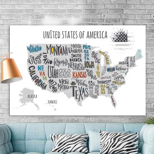 USA Map Kids Canvas, America Map - Etsy