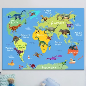 Dinosaurs World Map for Kids, Cartoon Animal World Maps, Dinosaurs ...