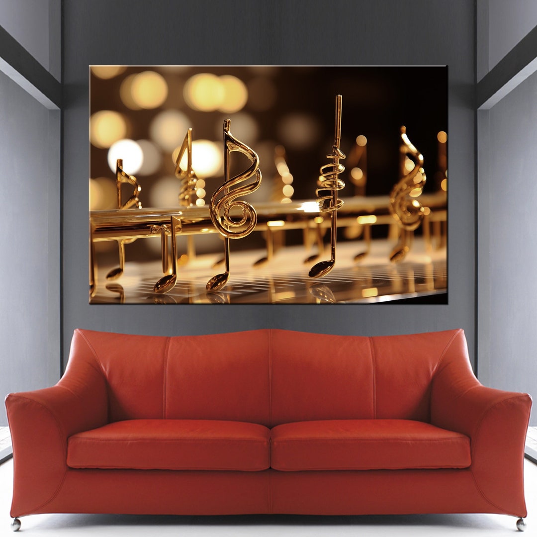 Golden Notes Painting Canvas, Classical Music Wall Art, Music Studio ...