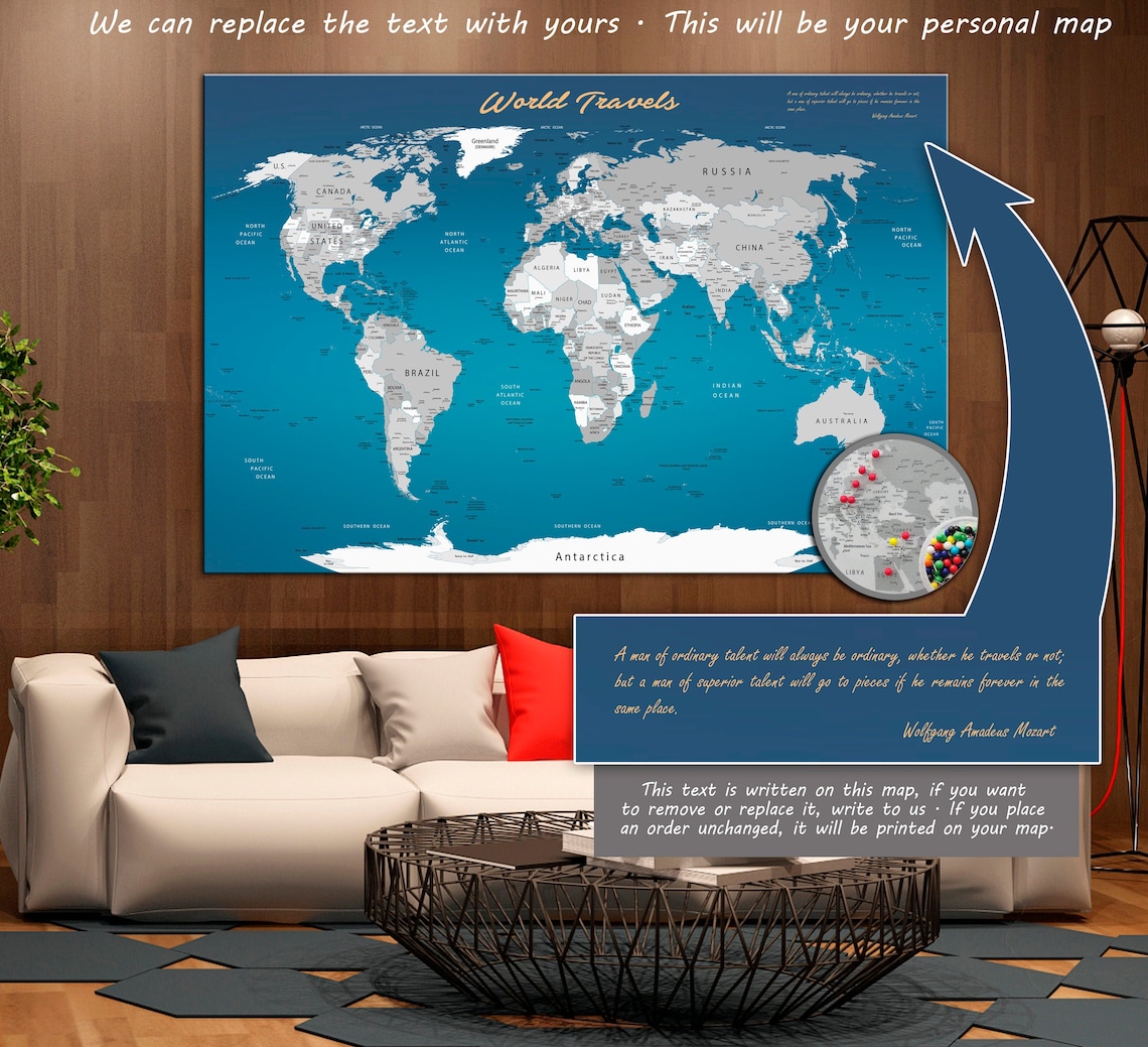 Large Push Pin Travel Map Push Pin World Map Detailed World - Etsy