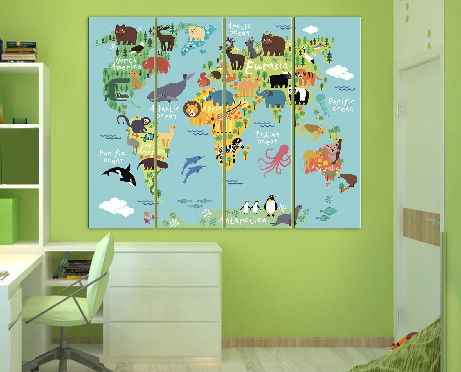 World Map for Kids Cartoon World Map for Children Animals - Etsy
