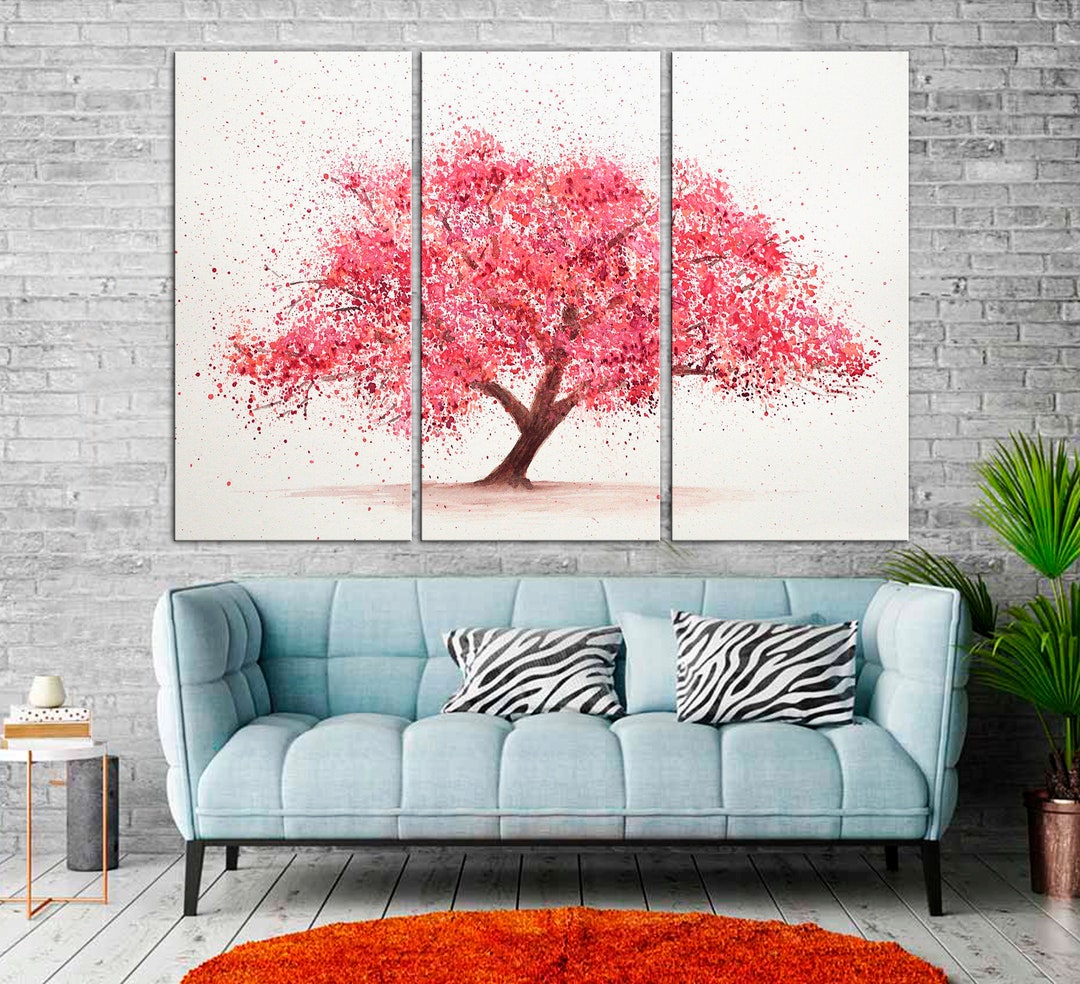 Watercolor Tree Pink Wall Art, Sakura Tree Blossom Print, Tree Blossom ...