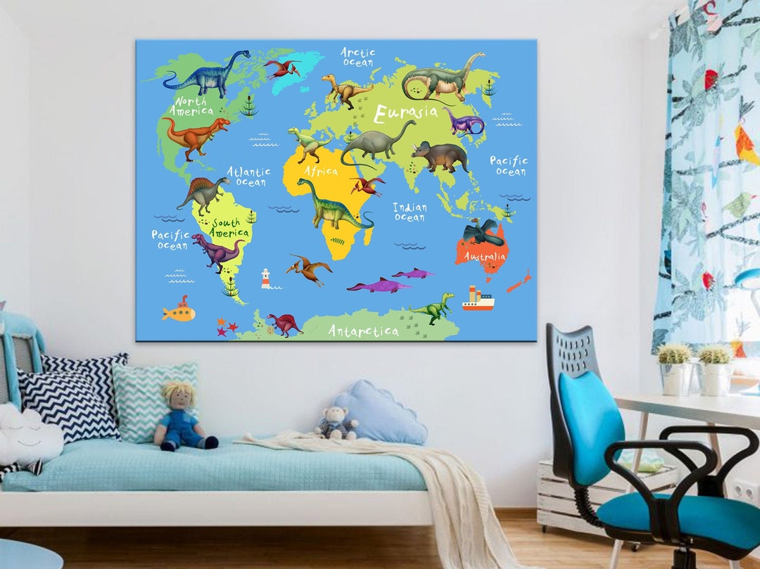 Dinosaurs World Map for Kids, Cartoon Animal World Maps, Dinosaurs ...