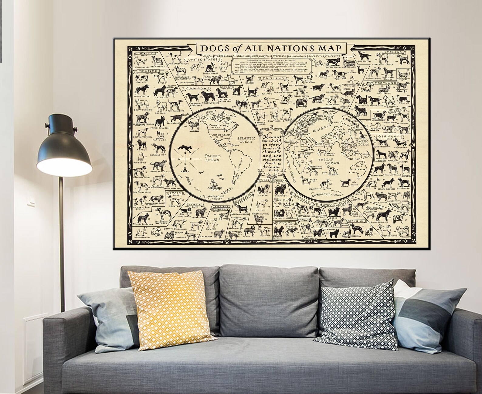 Dog Breeds Canvas Dogs of All Nations Map Canvas Dogs Map - Etsy