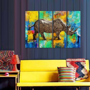 Rhinoceros Wall Art, Rhinoceros Canvas, Modern Oil Painting of Rhino ...