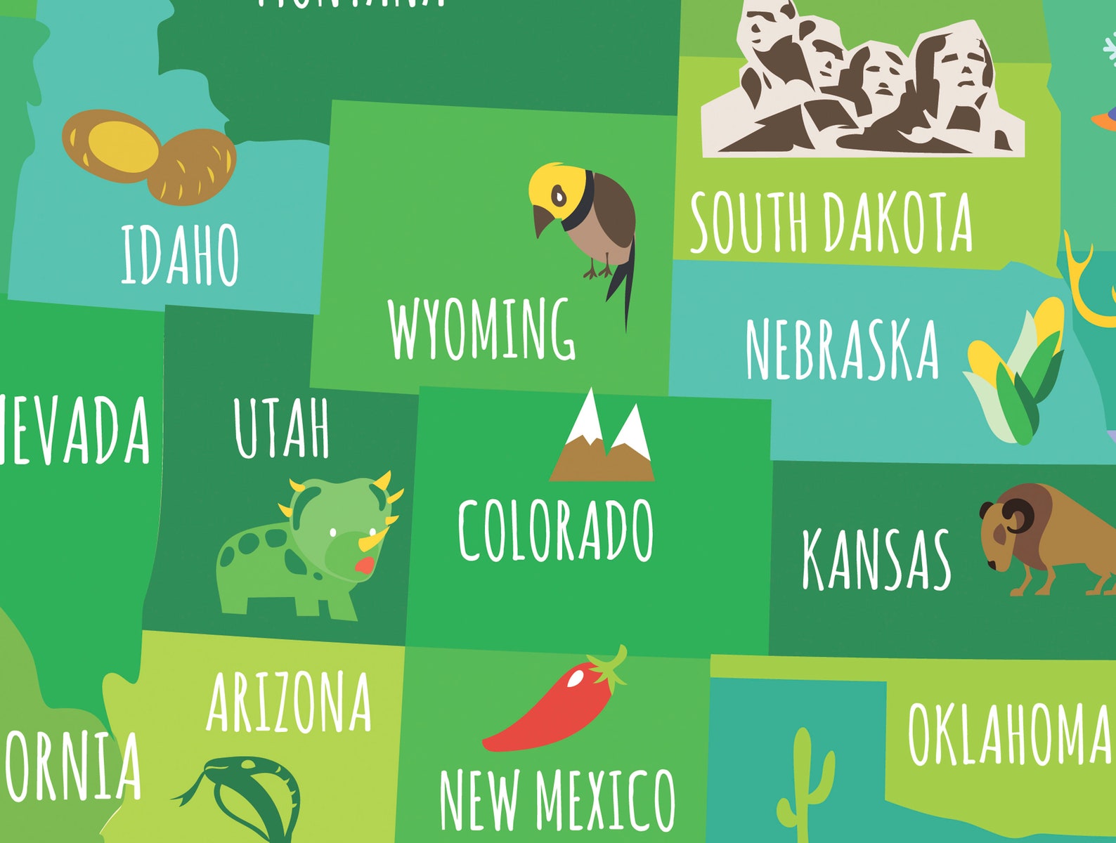 Map USA Kids Canvas, Map USA School, American Map Kindergarten, USA ...