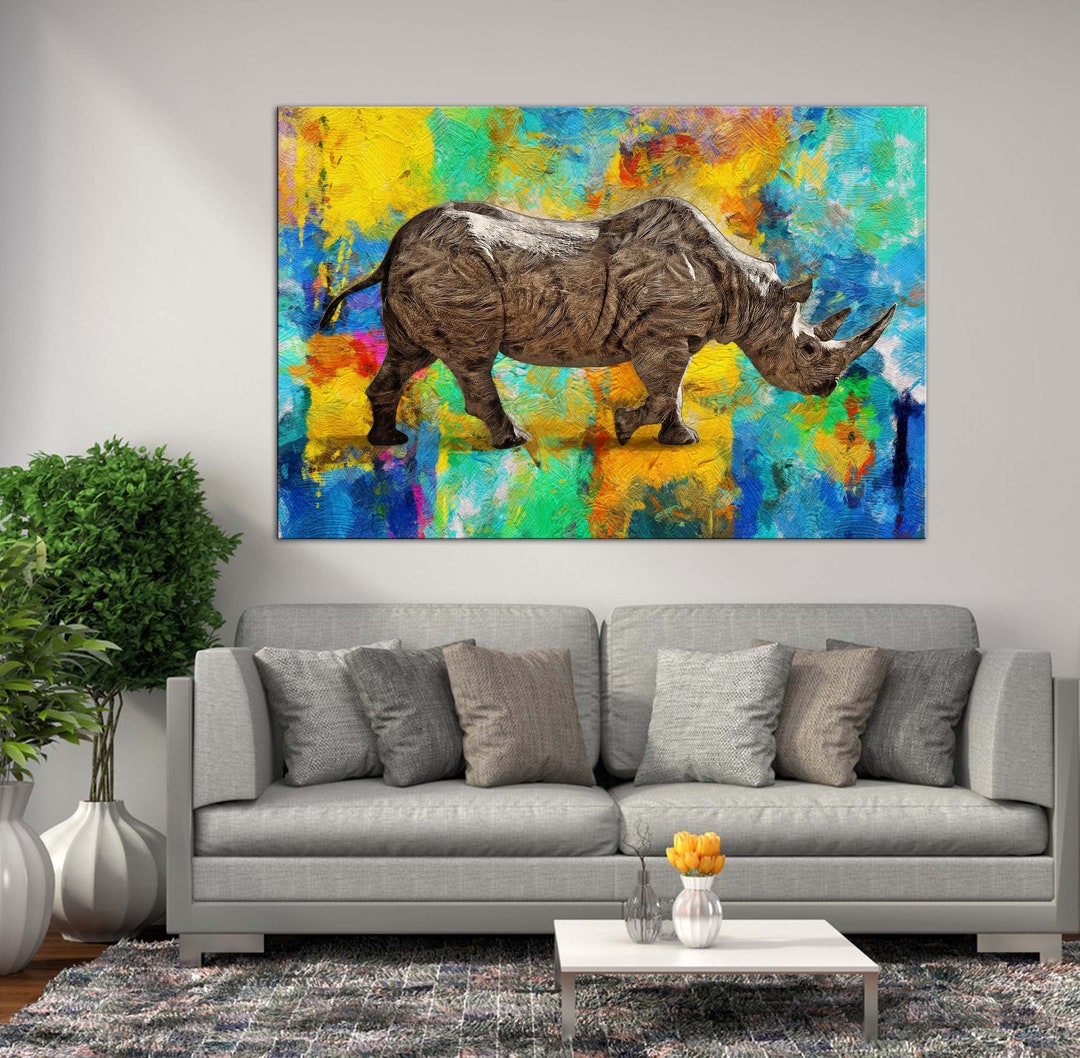 Rhinoceros Wall Art, Rhinoceros Canvas, Modern Oil Painting of Rhino ...