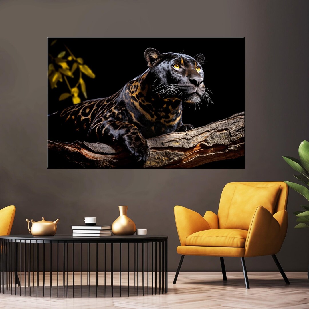 Black Panther Canvas, Gold Panther Painting Print, Animal Print Wall ...
