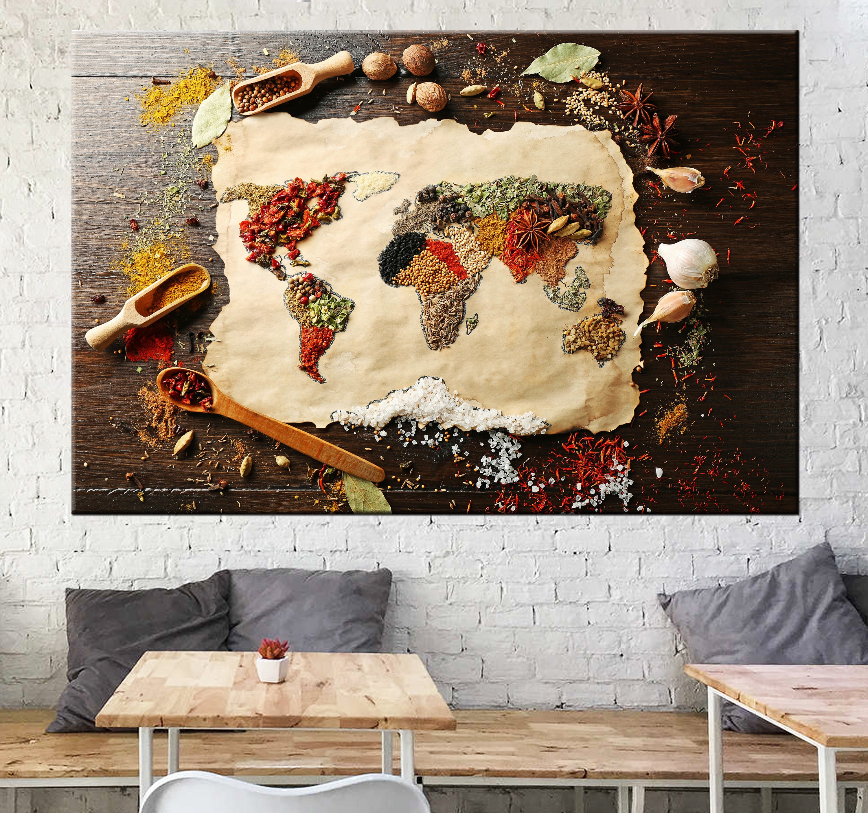 Spice Map Canvas Herbs and Spices Wall Art Chef Gift Canvas - Etsy