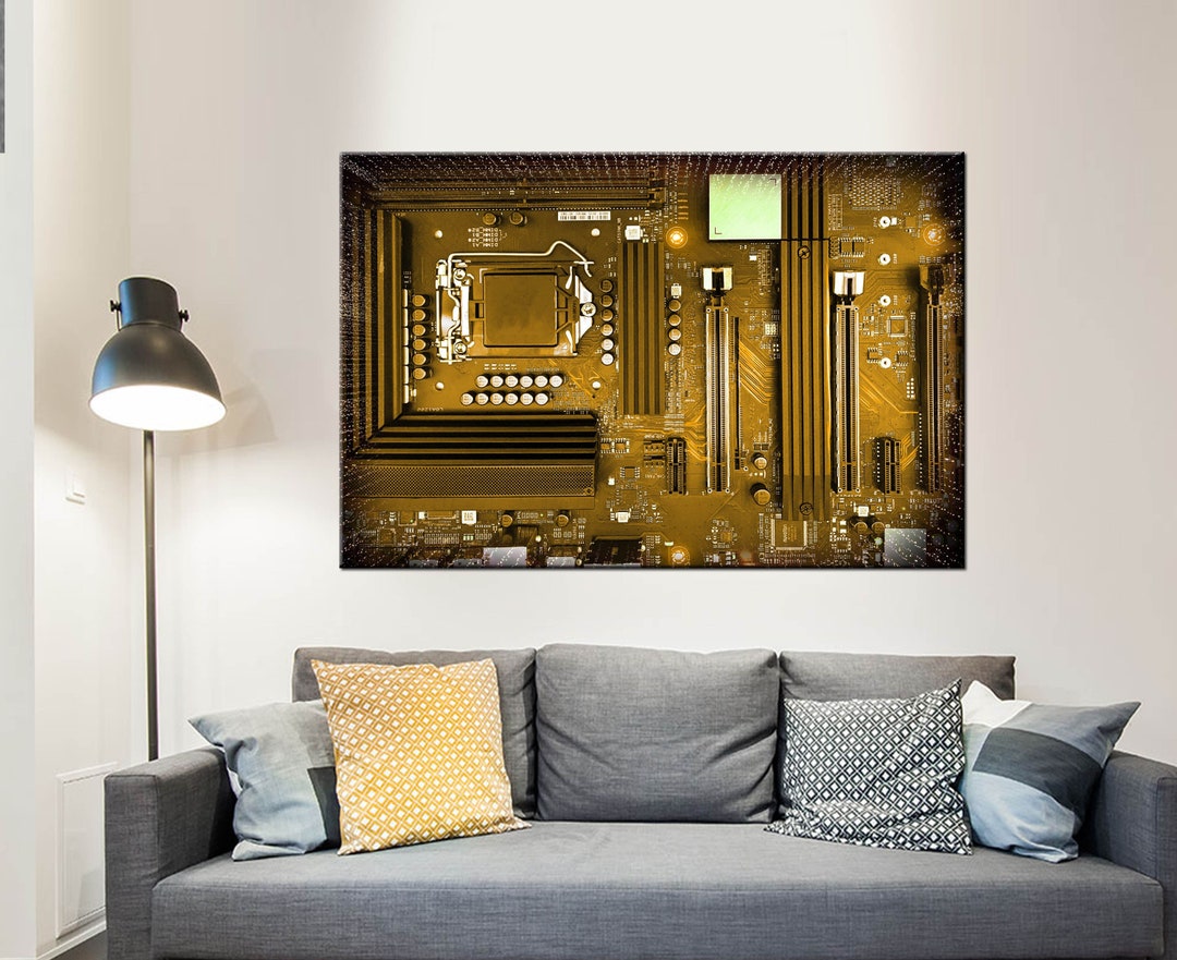 Motherboard Golden Canvas Print, Electronic Panel Wall Art, Circuit ...