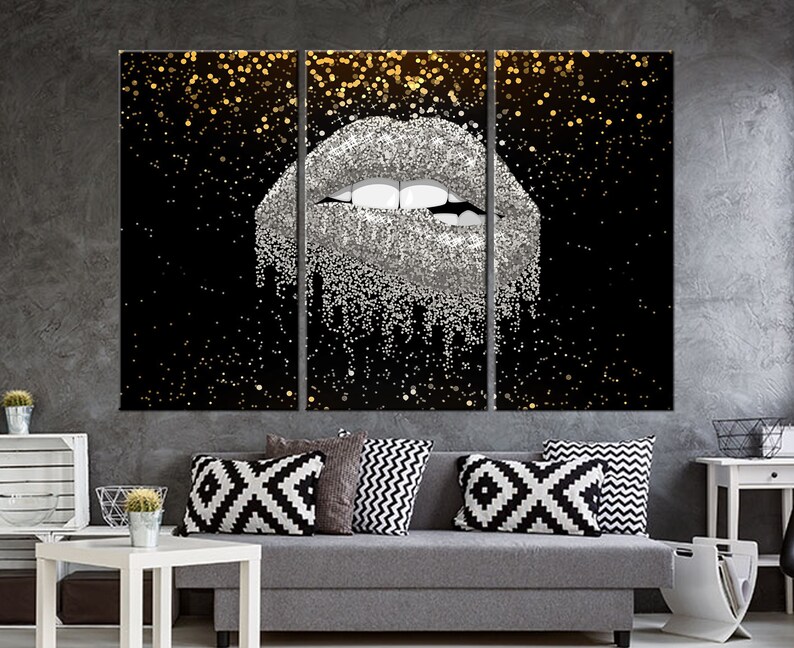 Silver Lips Wall art lips Canvas kiss print sex art | Etsy