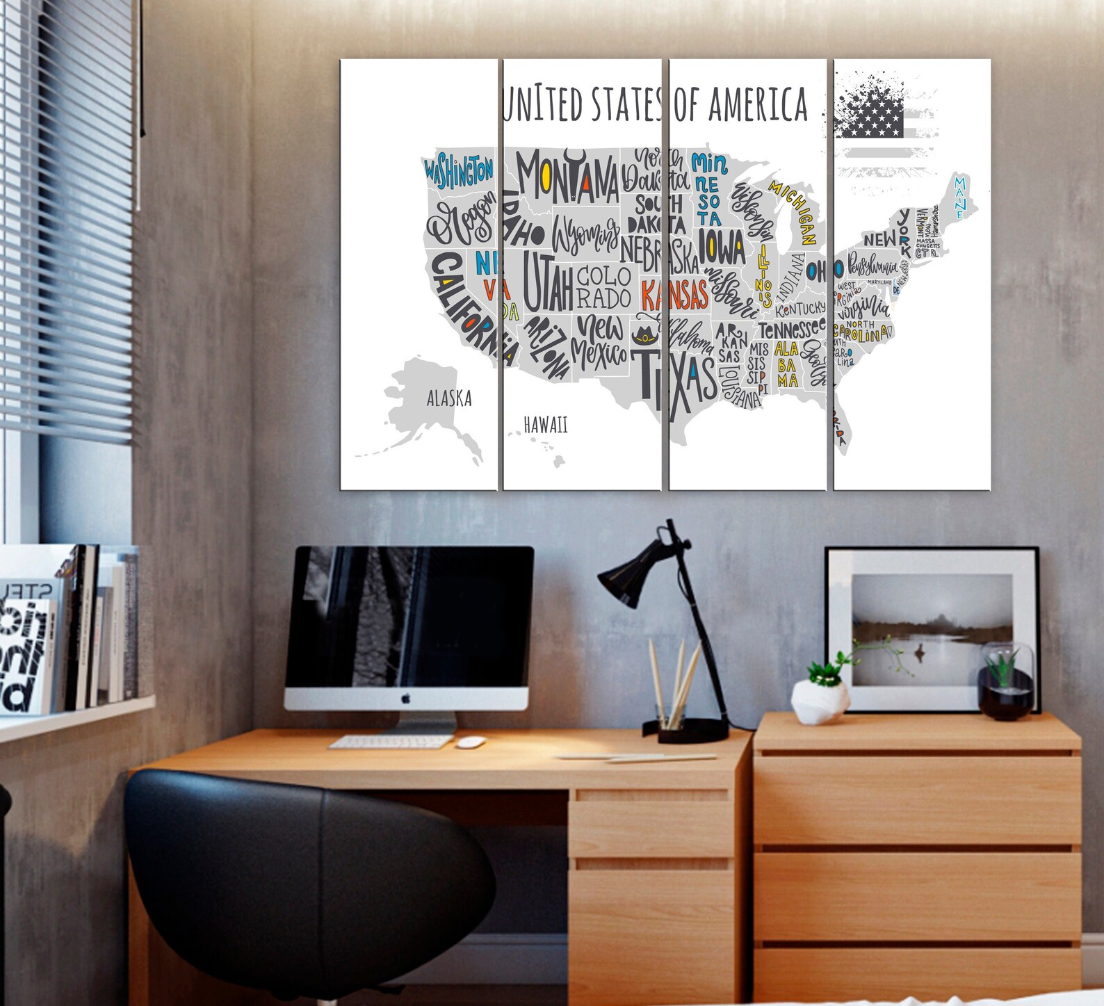 USA Map Kids Canvas America Map - Etsy