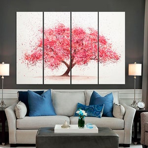 Watercolor Tree Pink Wall Art, Sakura Tree Blossom Print, Tree Blossom ...