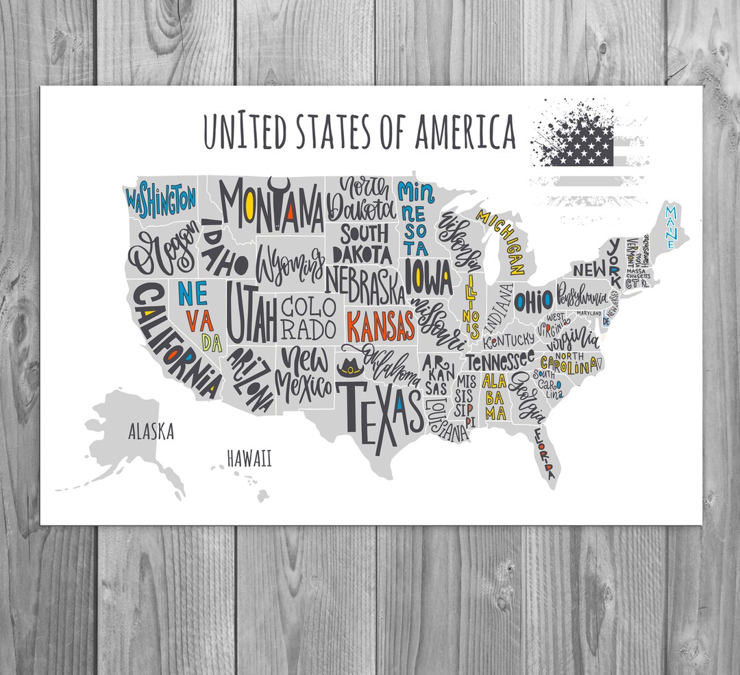 USA Map Kids Canvas, America Map - Etsy