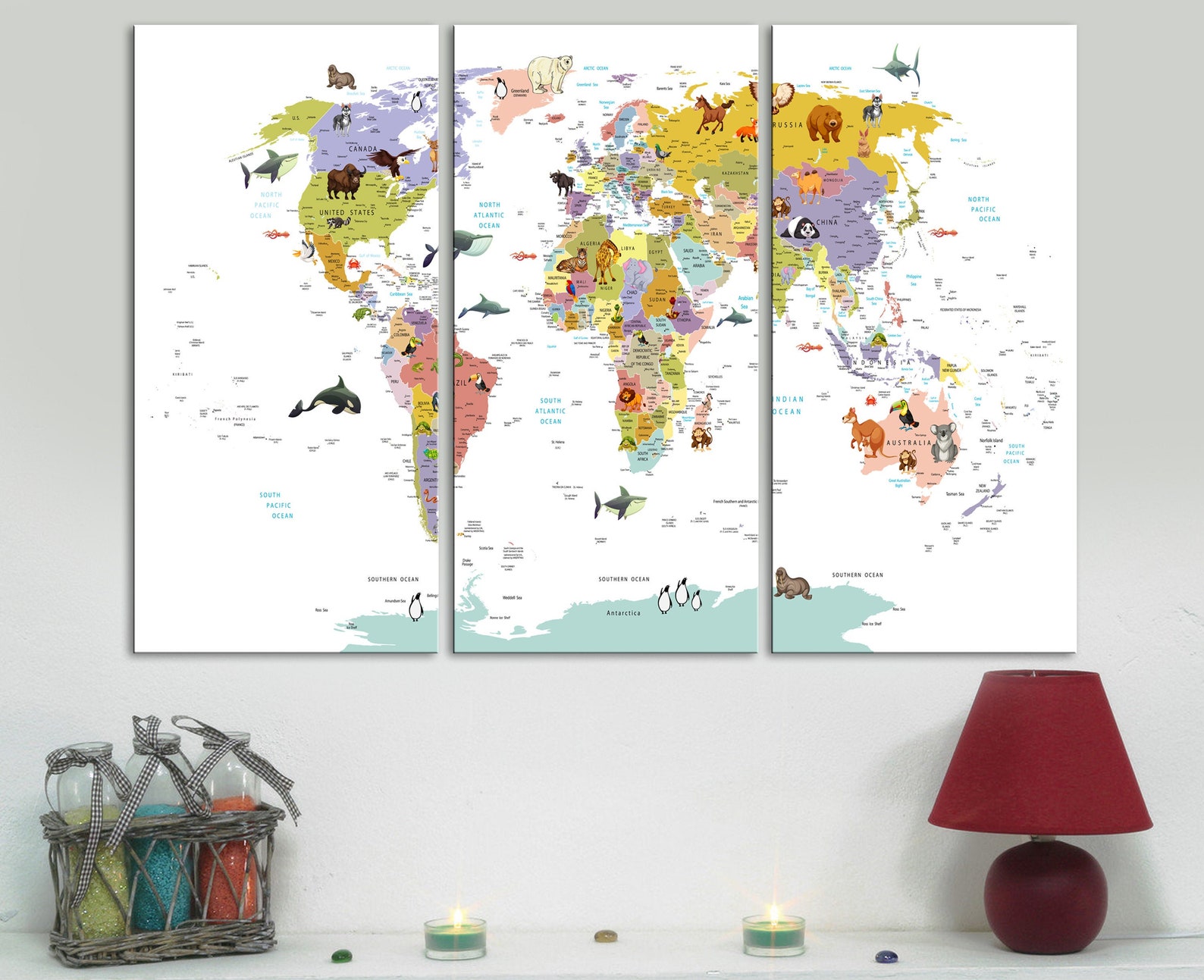Animals World Map for Kids Atlas Print Continent World Map - Etsy