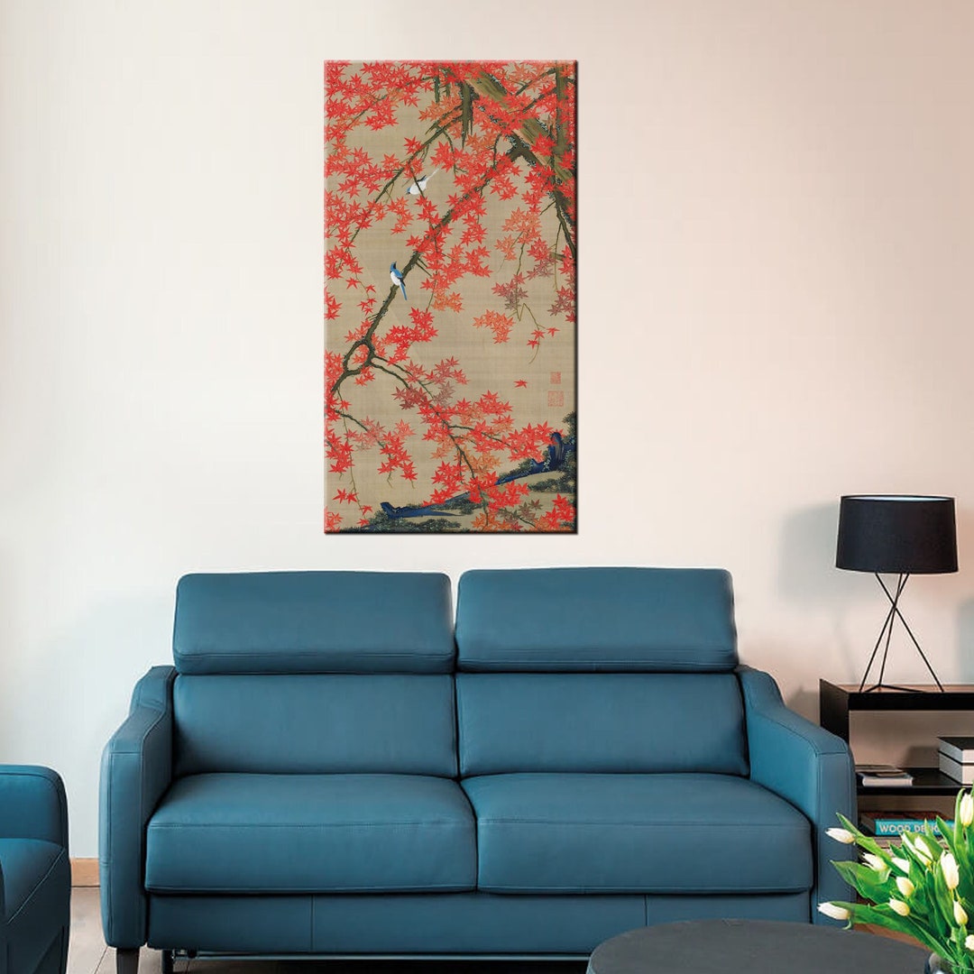 Maple Tree and Small Birds Reproduction Canvas Print, Ito Jakuchu ...