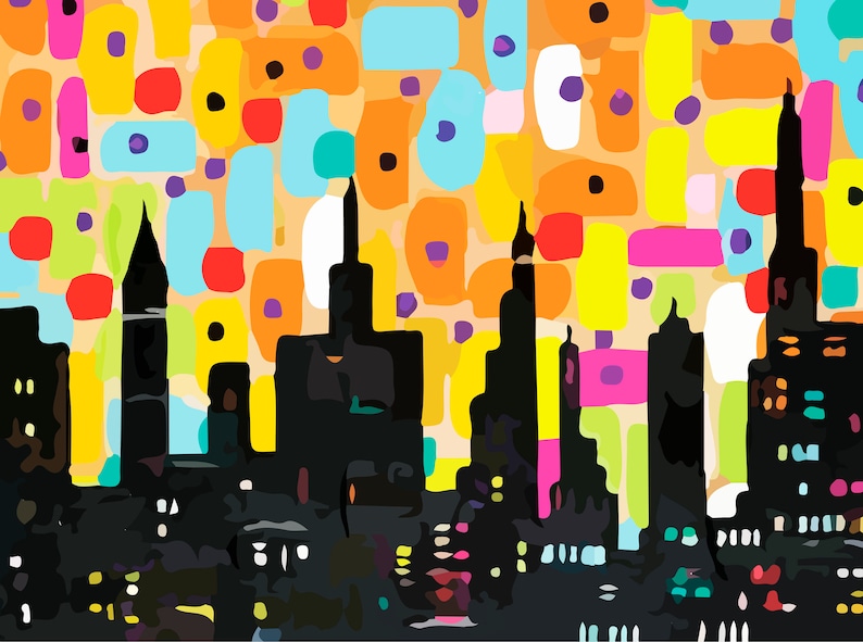 Abstract Canvas Abstract City Pop Art Colorful dots Print | Etsy