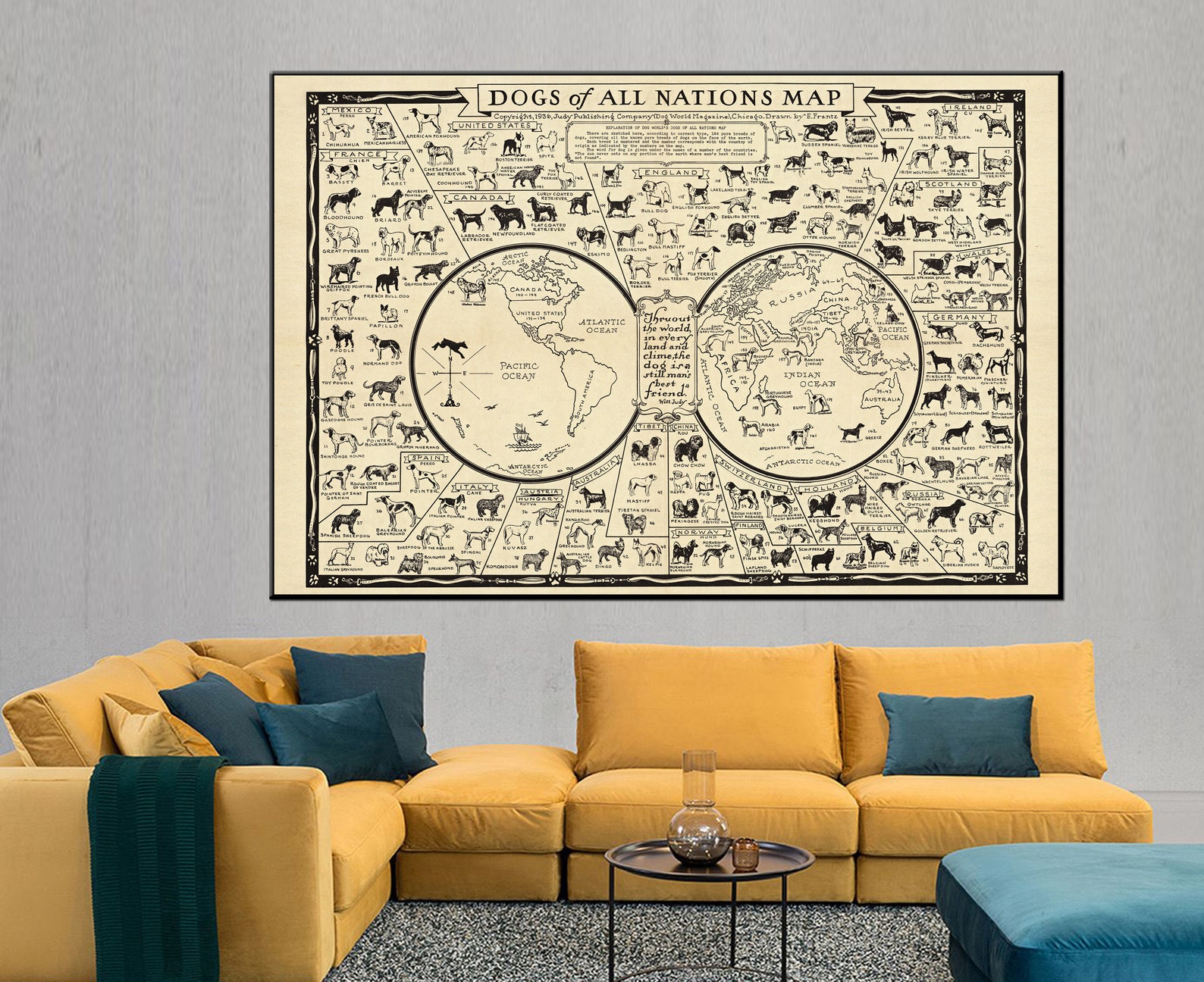 Dog Breeds Canvas Dogs of All Nations Map Canvas Dogs Map - Etsy