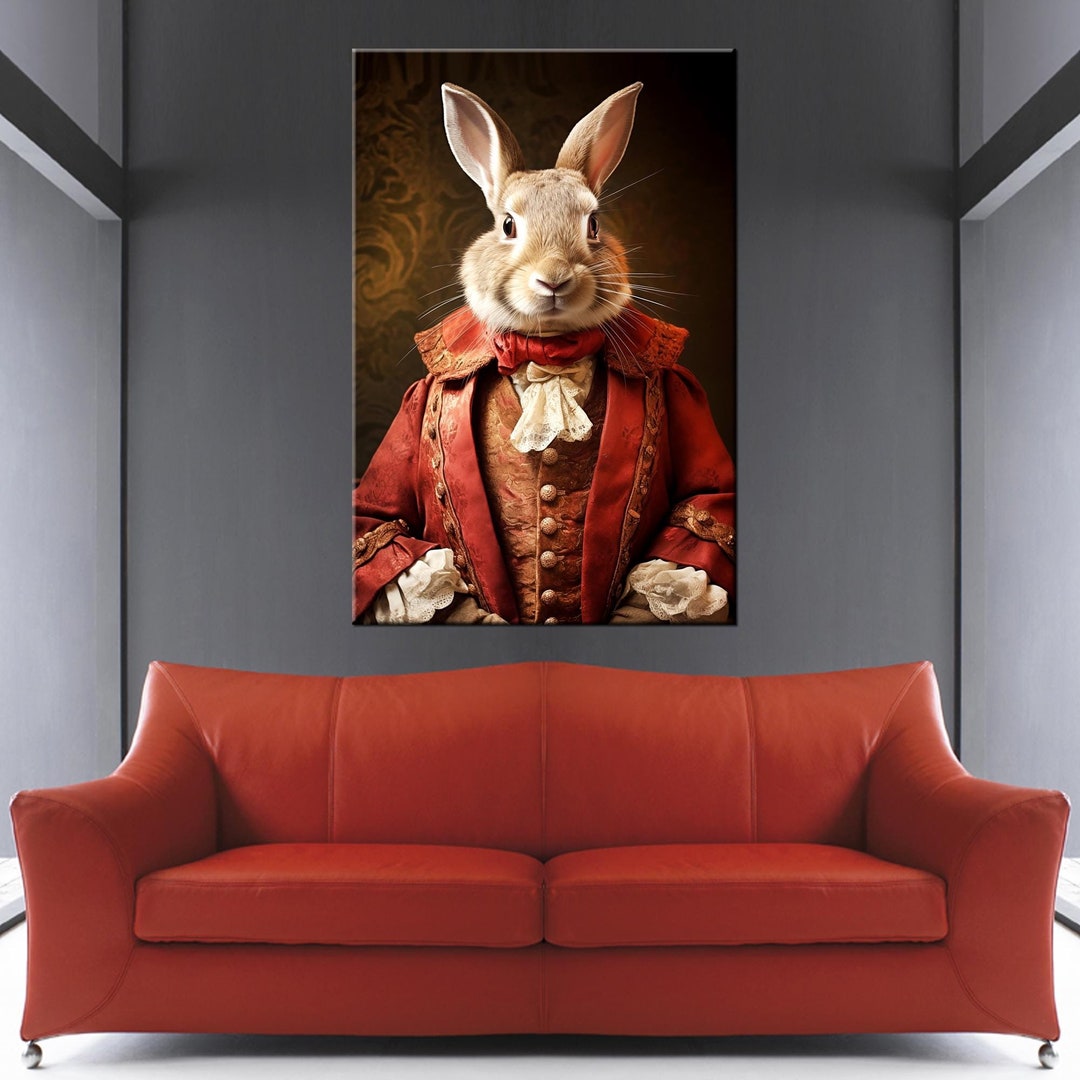 Vintage Rabbit Royal Clothes Portrait Canvas Print, Vintage Animal ...
