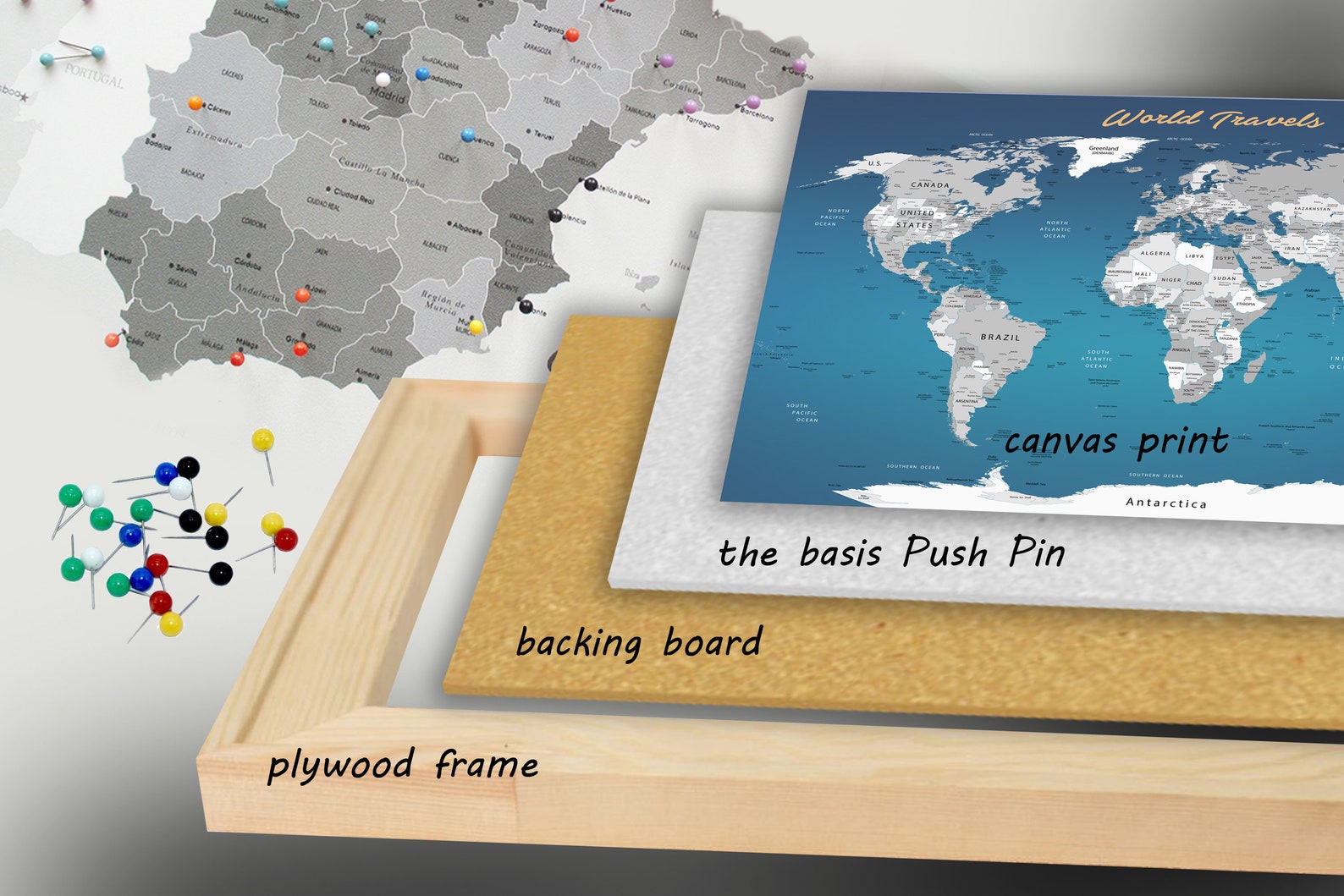 Large Push Pin Travel Map Push Pin World Map Detailed World - Etsy