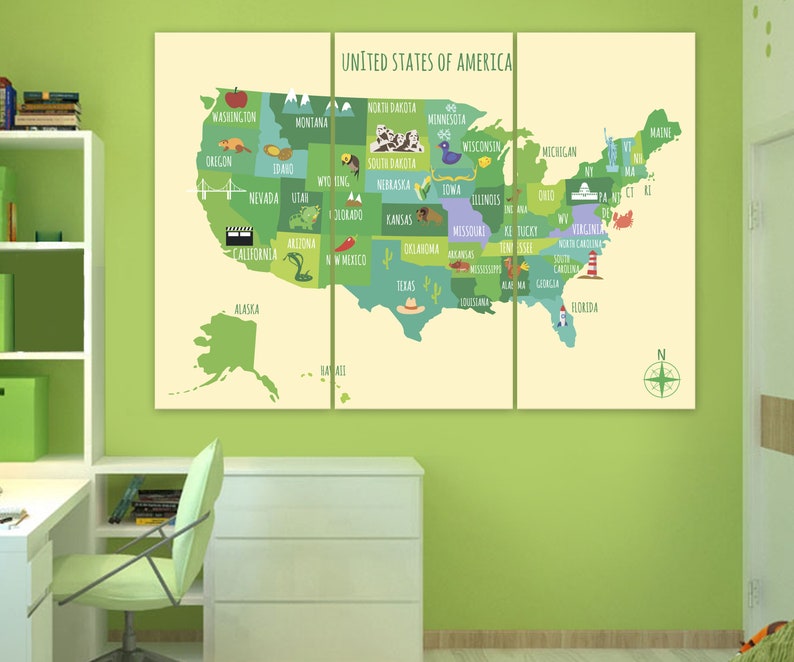 Map USA Kids Canvas Map USA School American Map - Etsy