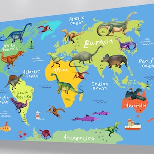 Dinosaurs World Map for Kids, Cartoon Animal World Maps, Dinosaurs ...