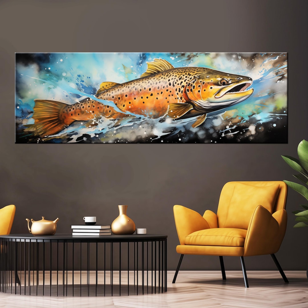 Brown Trout Painting Print, Fishing Wall Decor, Trout Canvas Print ...
