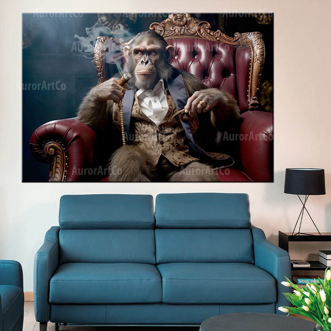 Gorilla Smokes Print Canvas, Monkey Smokes Wall Art, Gorilla Wall Decor ...