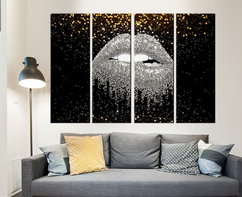 Silver Lips Wall art lips Canvas kiss print sex art | Etsy