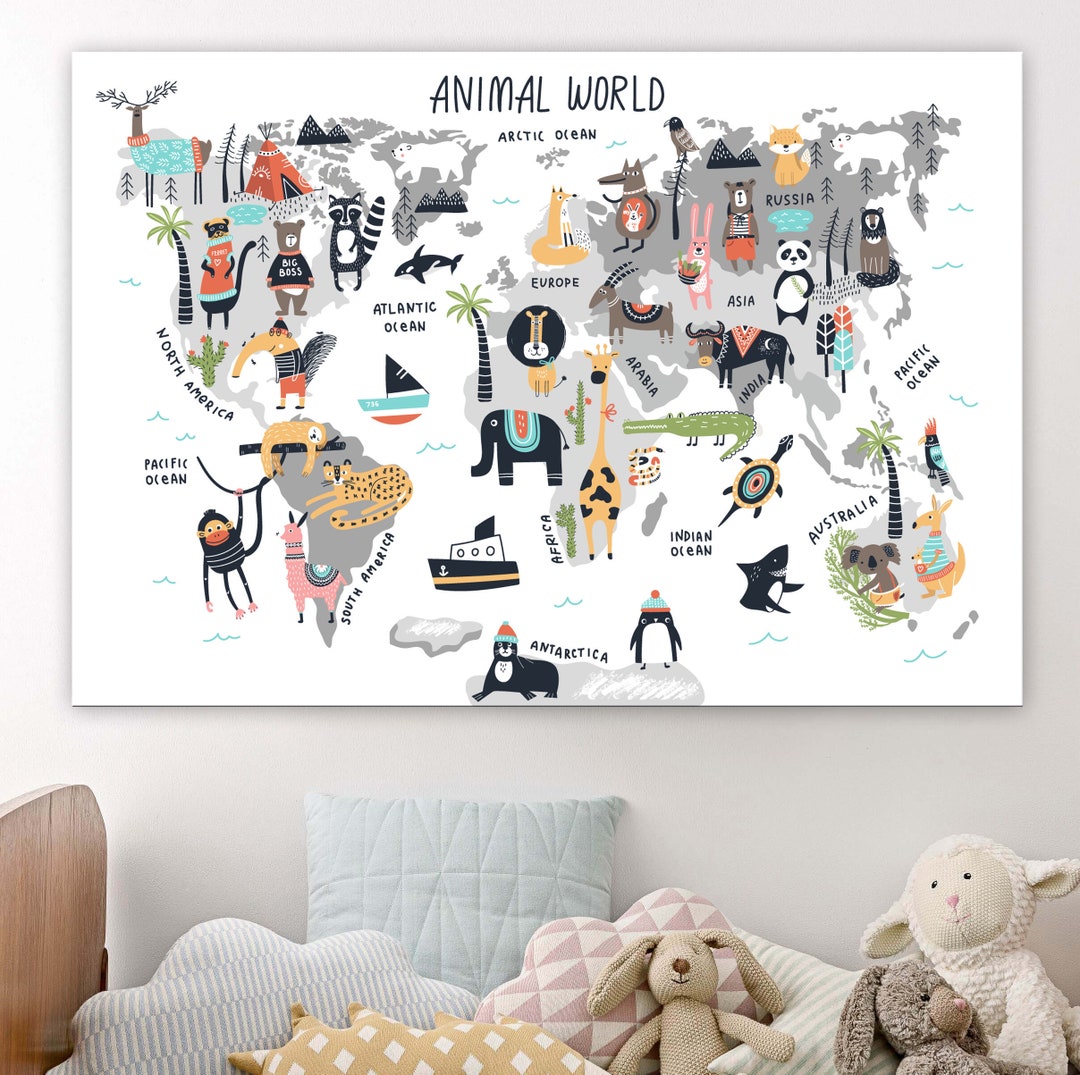 Scandinavian World Map for Kids, Cartoon Map - Etsy