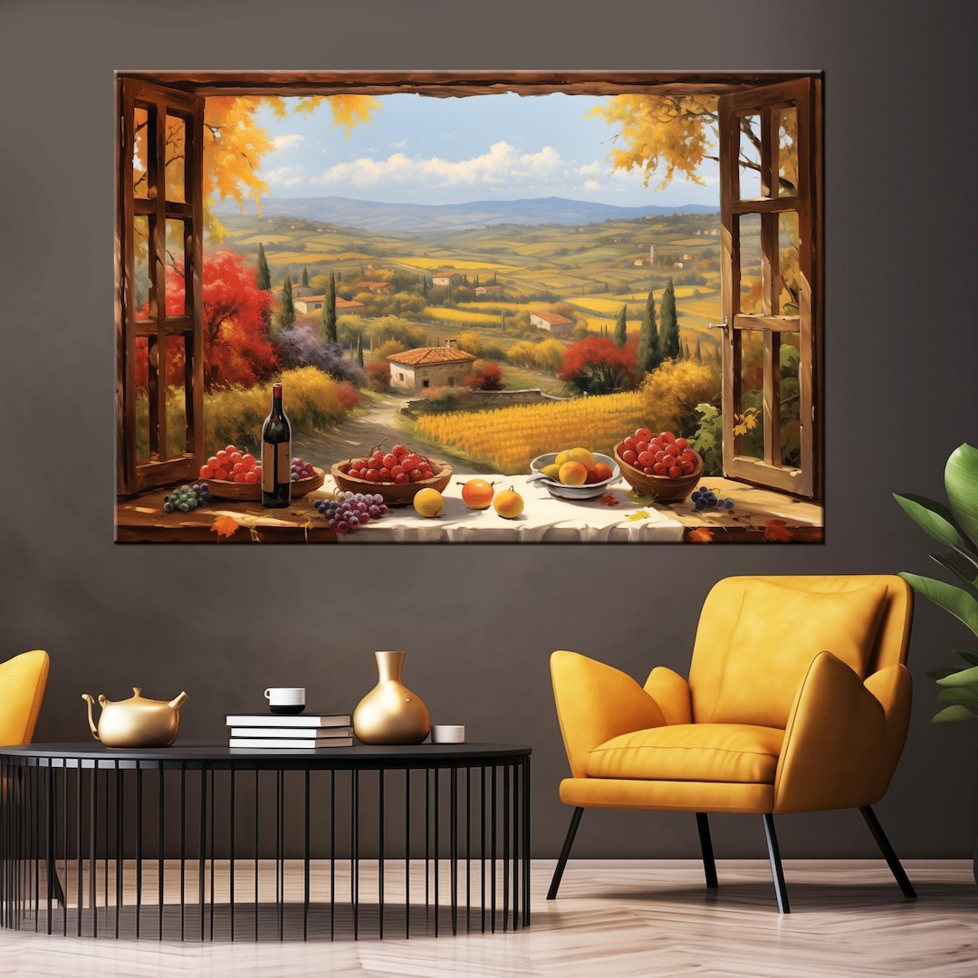 Open Window the Fields of Italy Painting Print Canvas, Open Window With ...