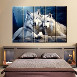 Wolves Couple Canvas, Wolf Love Painting Print, Pair of Wolves Wall ...
