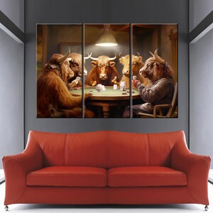 Highland Cow Playing Poker Canvas Print: Farmhouse Wall Art - Etsy