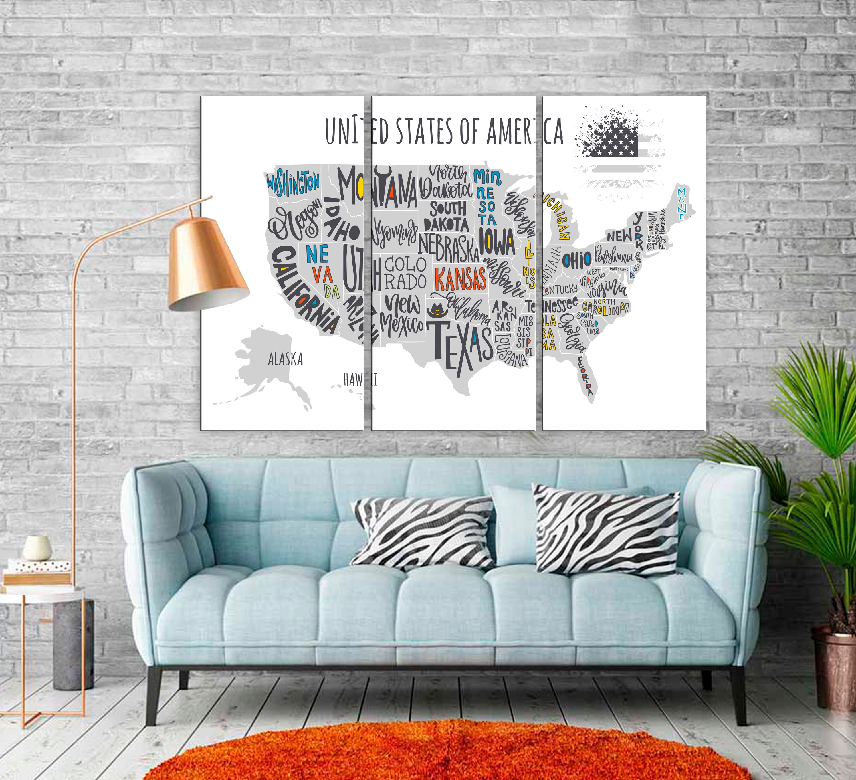 USA Map Kids Canvas America Map - Etsy UK
