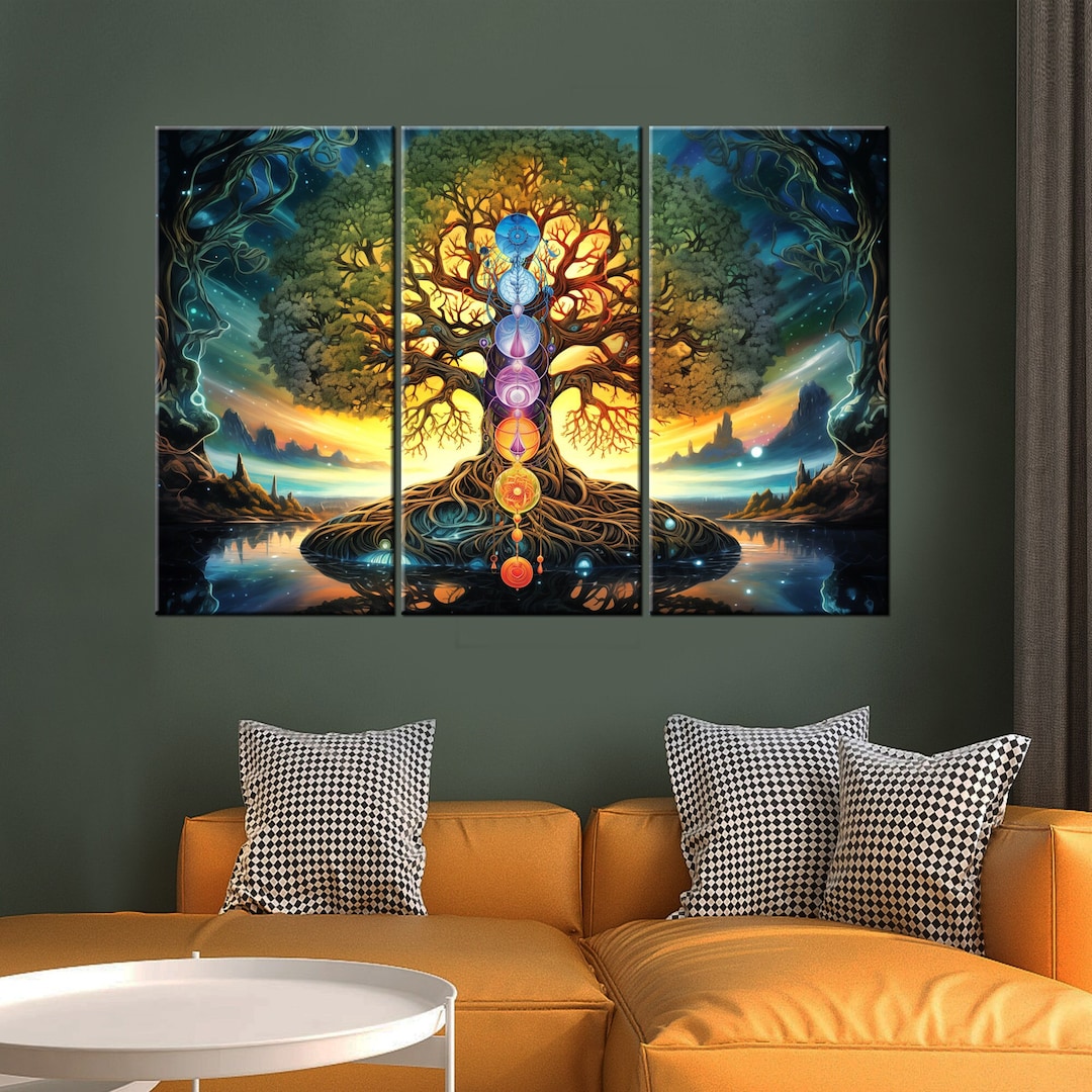 Tree of Life Painting Print Canvas, Mythology Wall Art, Chakras Wall ...