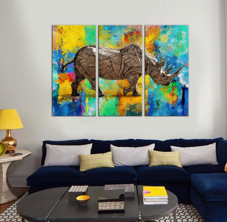 Rhinoceros Wall Art Rhinoceros Canvas Modern oil Painting of | Etsy