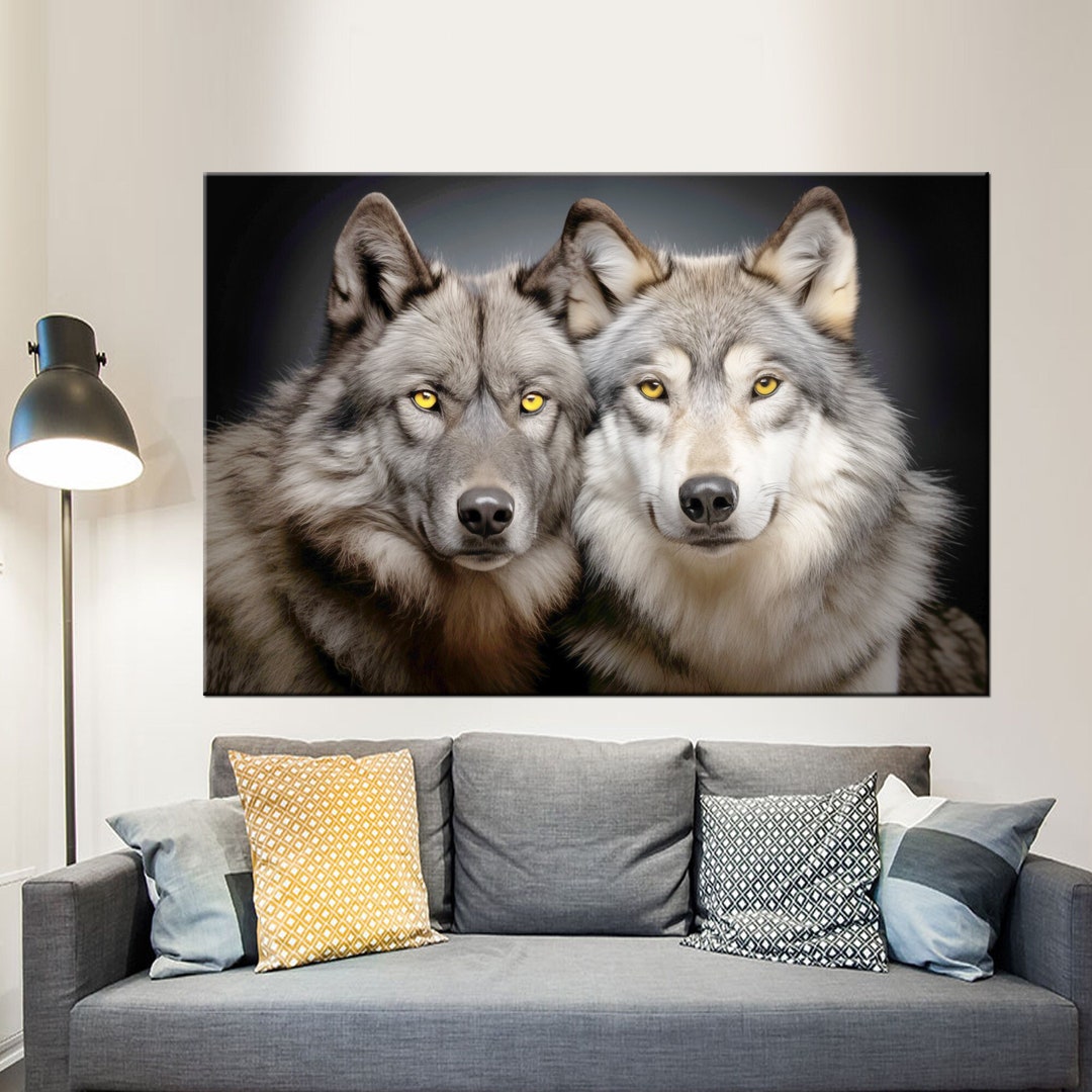 Wolves Couple Canvas Print, Wolf Love Painting Print, Pair of Wolves ...