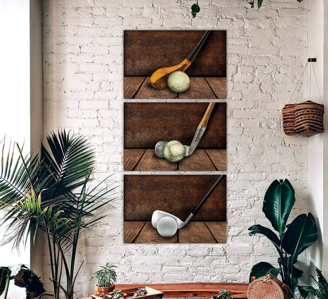 Vintage Golf Club Wall Art, Golf Club Ball Canvas, Golf Course Wall ...